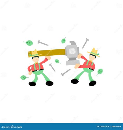 Farmer And Hammer Craft Cartoon Flat Design Illustration Stock Vector
