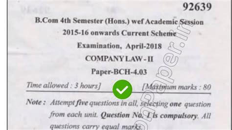 Mdu BCom Hons Th Sem Company Law Question Paper YouTube