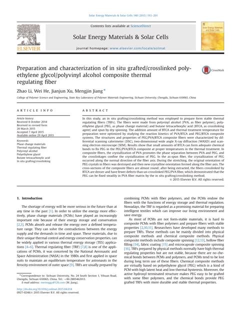 Pdf Preparation And Characterization Of In Situ Graftedcrosslinked Polyethylene Glycol