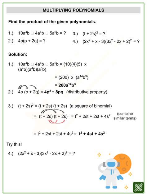 Multiplication Of Polynomials Math Worksheets Aged 12 14