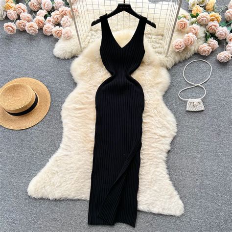 Yuoomuoo Vestido Ajustado De Punto Acanalado El Stico Para Mujer Ropa