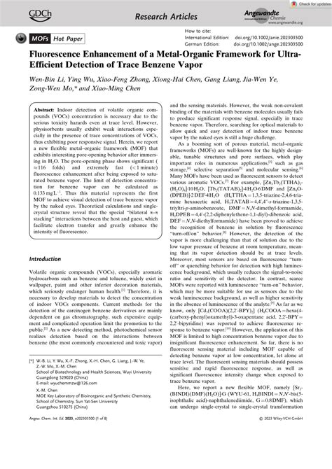 Pdf Fluorescence Enhancement Of A Metal Organic Framework For Ultra Efficient Detection Of