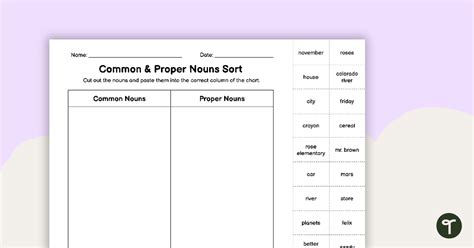 Common And Proper Nouns Sort Cut And Paste Worksheet Teach Starter
