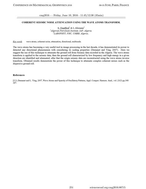 Pdf Coherent Seismic Noise Attenuation Using The Wave Atoms Transform