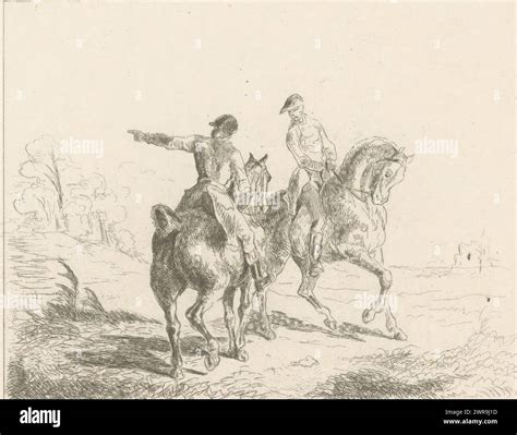 Landscape With Two Riders Print Maker Jan Karel Jacob De Jonge The Hague 1843 1880 Paper