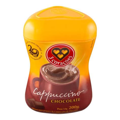 Cappuccino Solúvel Chocolate 3 Corações Pote 200g O Seu Verdurão