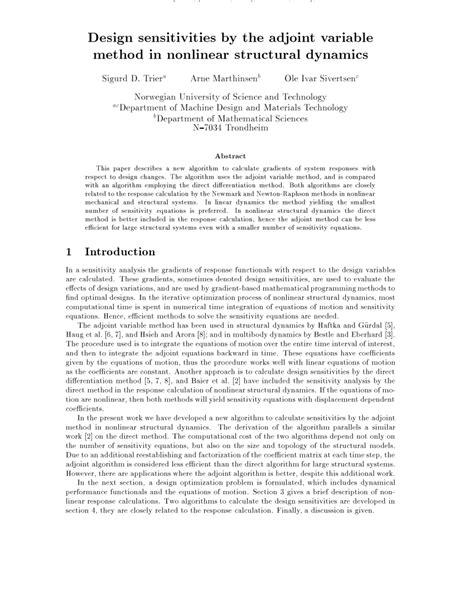 Pdf Design Sensitivities By The Adjoint Variable Method In Nonlinear