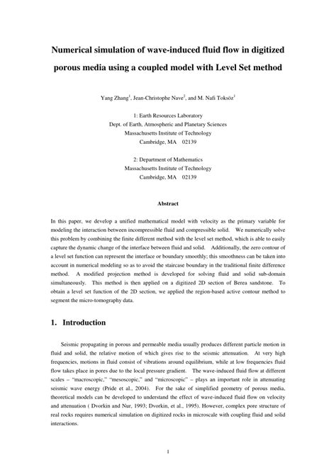PDF Numerical Simulation Of Wave Induced Fluid Flow In Digitized Porous Media Using A Coupled