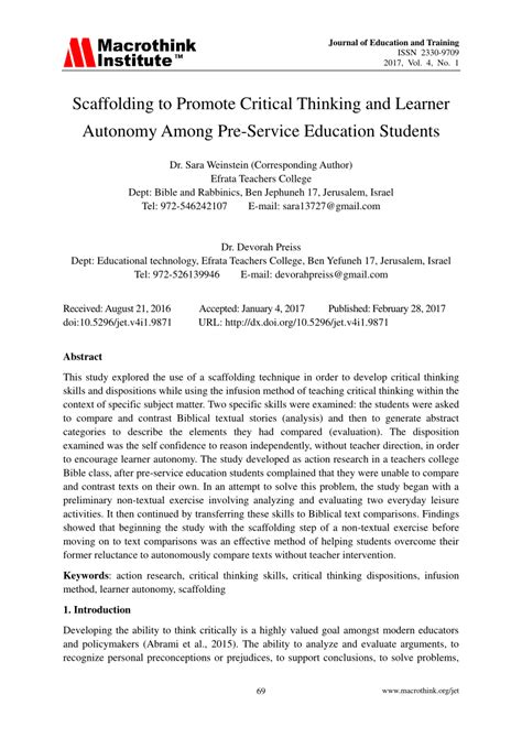 Pdf Scaffolding To Promote Critical Thinking And Learner Autonomy Among Pre Service Education
