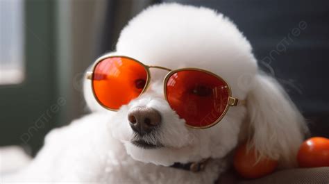 밝은 주황색 선글라스를 쓴 흰색 푸들 머리에 선글라스를 낀 흰색 토이 푸들 토마토와 미소 고화질 사진 사진 코 배경 일러스트 및 사진 무료 다운로드 Pngtree