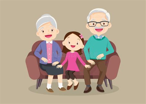 Familie Mit Enkelkindern Und Großeltern Auf Dem Sofa Vektor Abbildung
