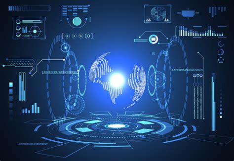 추상적인 기술 Ui 미래 개념 세계 디지털 Hud 인터페이스 홀로그램의 요소 디지털 데이터 차트 통신 원 활력 혁신에 안녕 기술