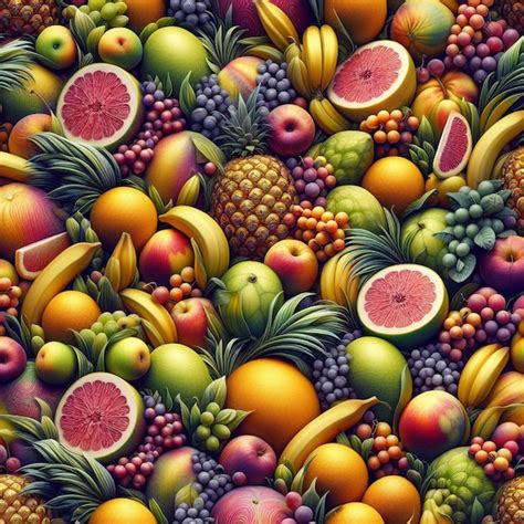 Arte vectorial hiperrealista patrón sin costuras frutas textura aislada