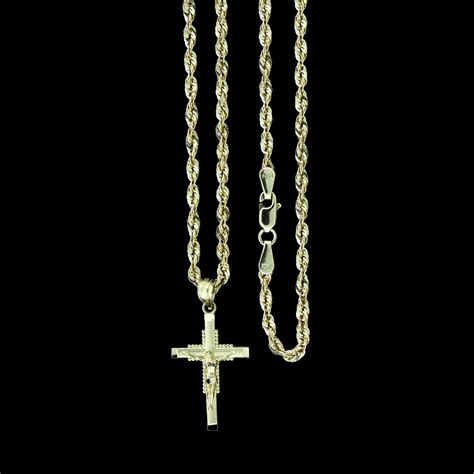 Real 10k Yellow Gold Diamond Cut Jesus Crucifix Cross Charm Pendant