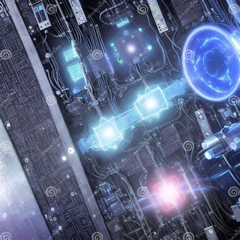 Futuristic Quantum Computing Interface With Neon Holographics Stock