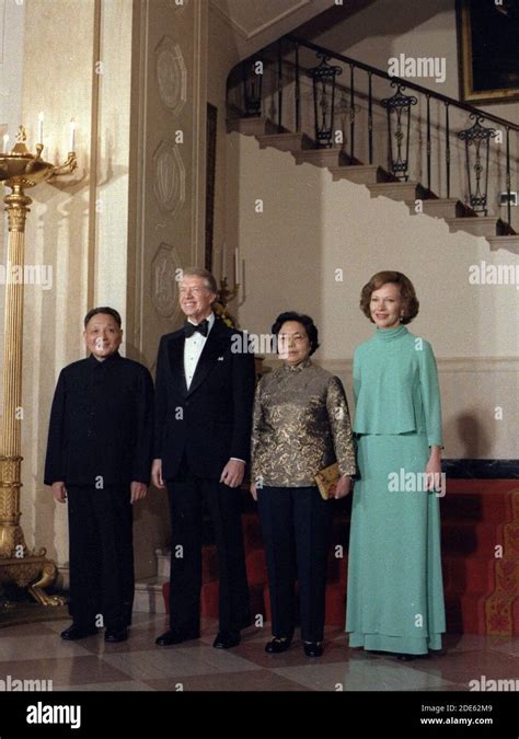 Deng Xiaoping Jimmy Carter Madame Zhuo Lin And Rosalynn Carter Pause For A Formal Pose During
