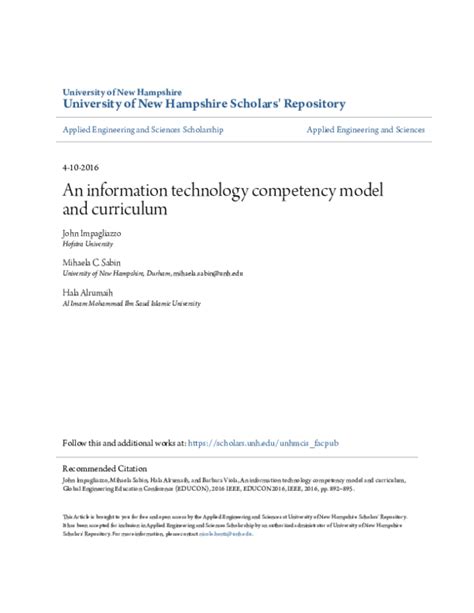 Pdf An Information Technology Competency Model And Curriculum