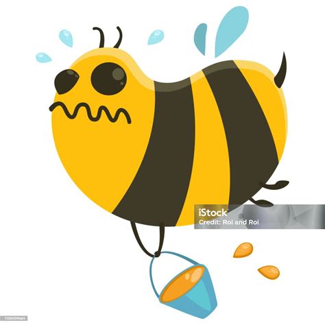 꿀 통 만화 캐릭터와 함께 귀여운 비입니다 꿀벌 벡터 그림 흰색 배경에 고립입니다 검은색에 대한 스톡 벡터 아트 및 기타 이미지