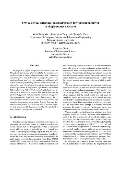 Pdf Vip A Virtual Interface Based Approach For Vertical Handover In Single Subnet Networks