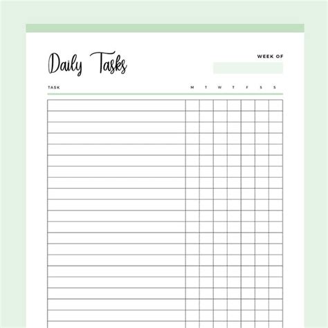 Printable Daily Task Checklist Plan Print Land