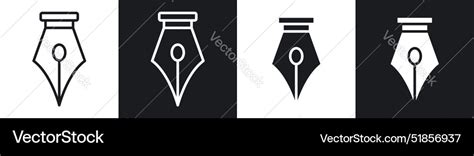 Pen Nib Icon Set In Black And White Filld Vector Image