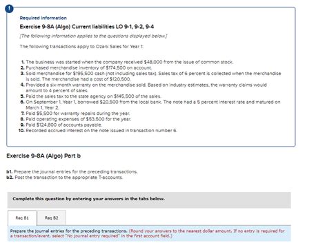 solved requlred information exercise 9 8a algo current