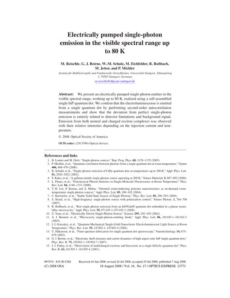 Pdf Electrically Pumped Single Photon Emission In The Visible
