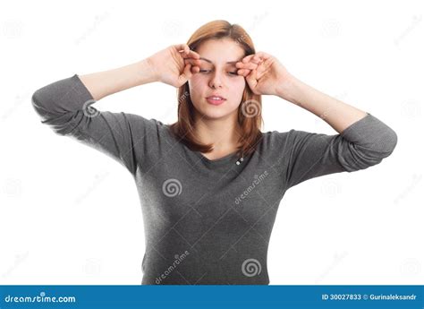 Cute Girl Rubs Her Hands Eyes Stock Image Image Of Headache Care