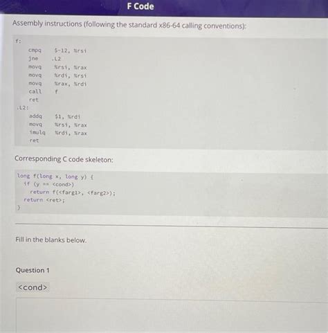 Solved F Code Assembly Instructions Following The Standard Chegg