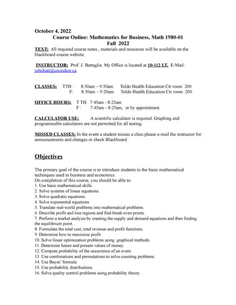Math 1980 01 F22 Course Outline To Dept October 4 2022 Course Ouline Mathematics For
