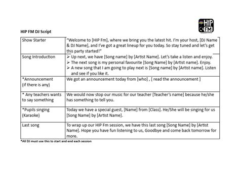 Hip Fm Dj Script Pdf