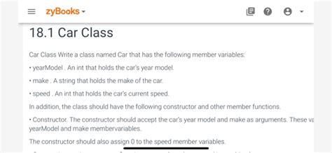 Solved Zybooks 181 Car Class 2 Car Class Write A Class