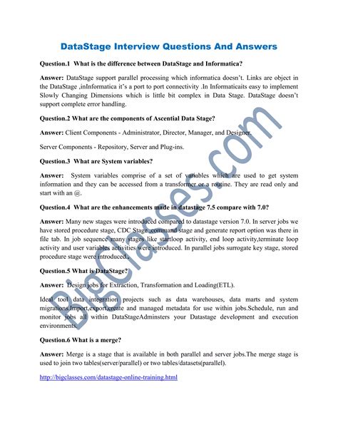 Data Stage Interview Questions And Answersdatastage Faqs Docx Databases Computer Software