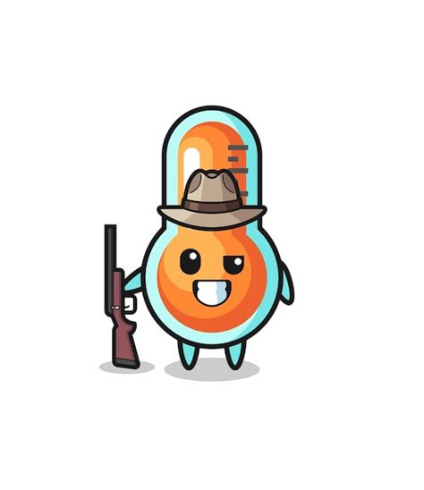 Premium Vector Thermometer Hunter Mascot Holding A Gun