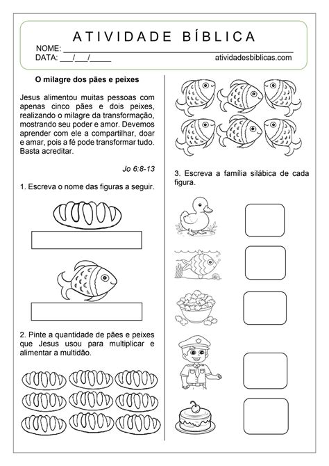 Atividades Sobre A Multiplicação Dos Pães E Peixes Para Imprimir