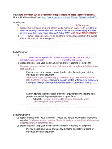 Sample Argument Outline Pdf Adolescence Facebook