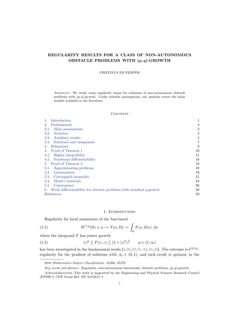 Pdf Regularity Results For A Class Of Non Autonomous Obstacle Problems With Pq Growth