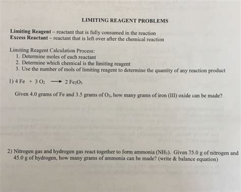 Solved Limiting Reagent Reactant That Is Fully Consumed In Chegg