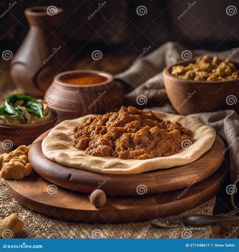 Eritreaand X27s Injera And Zigni A Spicy And Flavorful Dish Stock