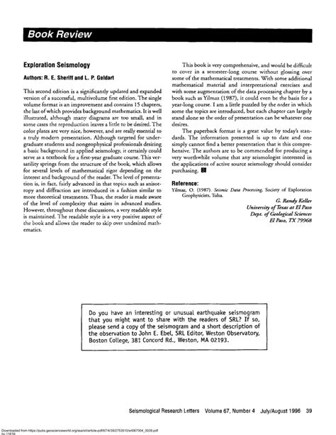 Pdf Exploration Seismology By R E Sheriff And Lp Geldart