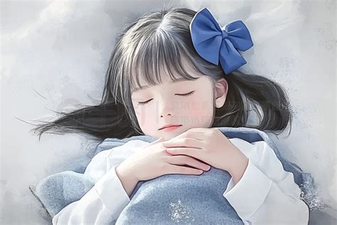 学生ai数字艺术 学生卡通简约风小女孩闭眼祈祷蓝色蝴蝶结装饰插画 ai插画免费下载 png格式 4032像素 编号71768967 千图网