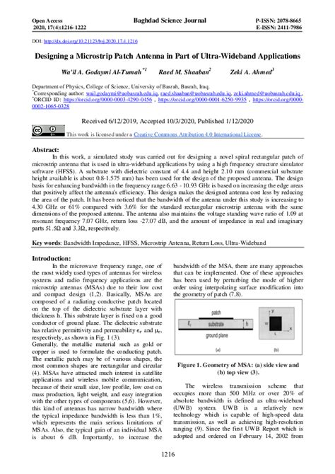 Pdf Designing A Microstrip Patch Antenna In Part Of Ultra Wideband