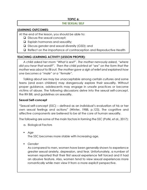 6 Psych 100 Sexual Self TOPIC 6 LEARNING OUTCOMES TEACHING LEARNING ACTIVITY LESSON PROPER