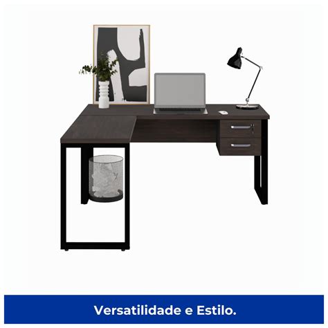 Mesa Em L Mesa 1 50m Mesa Auxiliar C Gavetas MARSALA PRETO