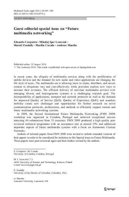 Pdf Guest Editorial Special Issue On Future Multimedia Networking”