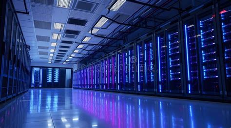Computer Network Server Room With Server Racks And Modern Interior