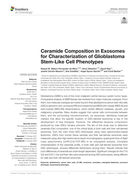Pdf Ceramide Composition In Exosomes For Characterization Of