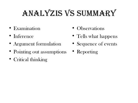 Analysis Vs Summary