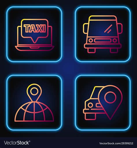 Set Line Map Pointer With Taxi Location Royalty Free Vector