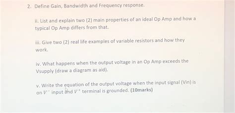 Solved Define Gain Bandwidth And Frequency Response Ii